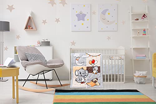 Orange Infinity 4 Piece Dreamland Crib Bedding Sets for Boys and Girls for Standard Size Crib | Nursery Baby Bedding Set of Crib Fitted Sheet, Crib Quilt, Dust Ruffle & Pillow Case, Grey