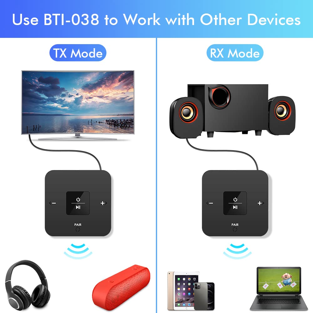 Golvery Bluetooth Headphones Transmitter for TV Watching, Neckband Wireless Stereo Earphones Earbuds Set w/Transmitter Adapter for Optical Digital RCA 3.5mm Aux TVs, Plug n Play No Audio Delay