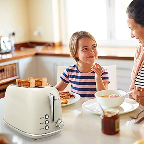 2 Slice Toaster, Keenstone Toaster with 6 Browning Settings, 1.5 In Extra Wide Slots, Stainless Steel Housing, Bagel/Defrost/Cancel Function, Removable Crumb Tray, 825W for Breakfast Bread -Beige