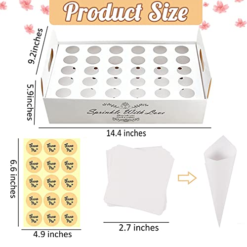 30 Pcs Party Confetti Cone Holder Box Set Stand Tray Box Petals Bouquet Candy Wedding Confetti Cones Confetti Cone Holder Favor Include Ropes, Adhesive Stickers Box and Tray