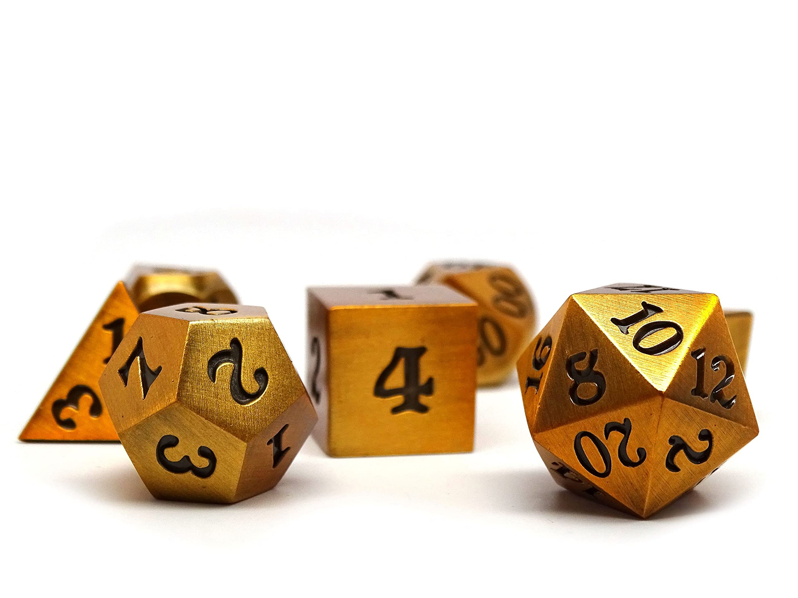 7 Piece Legendary Metal Dice Set - Bronze, Gold, Silver, and Copper Designs with Signature Font (Legendary Copper)