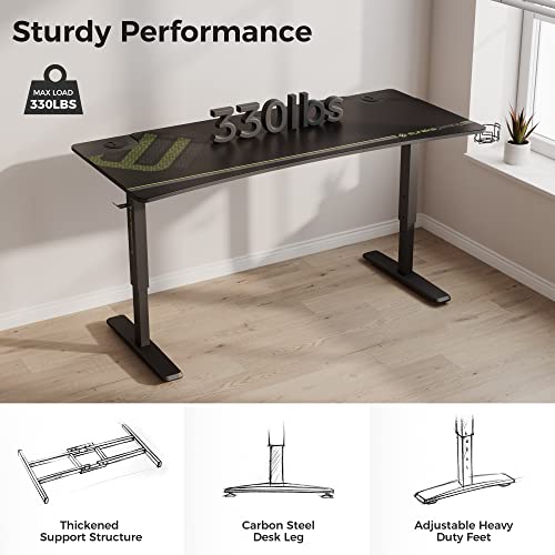EUREKA ERGONOMIC 63 Inch Large Manual Height Adjustable Gaming Computer Desk, Home Office Studio Table Dual 3 Monitor Curved Edge Gifts 60 + w/Full Desk Mouse Pad Controller Stand Cup Headset Holder