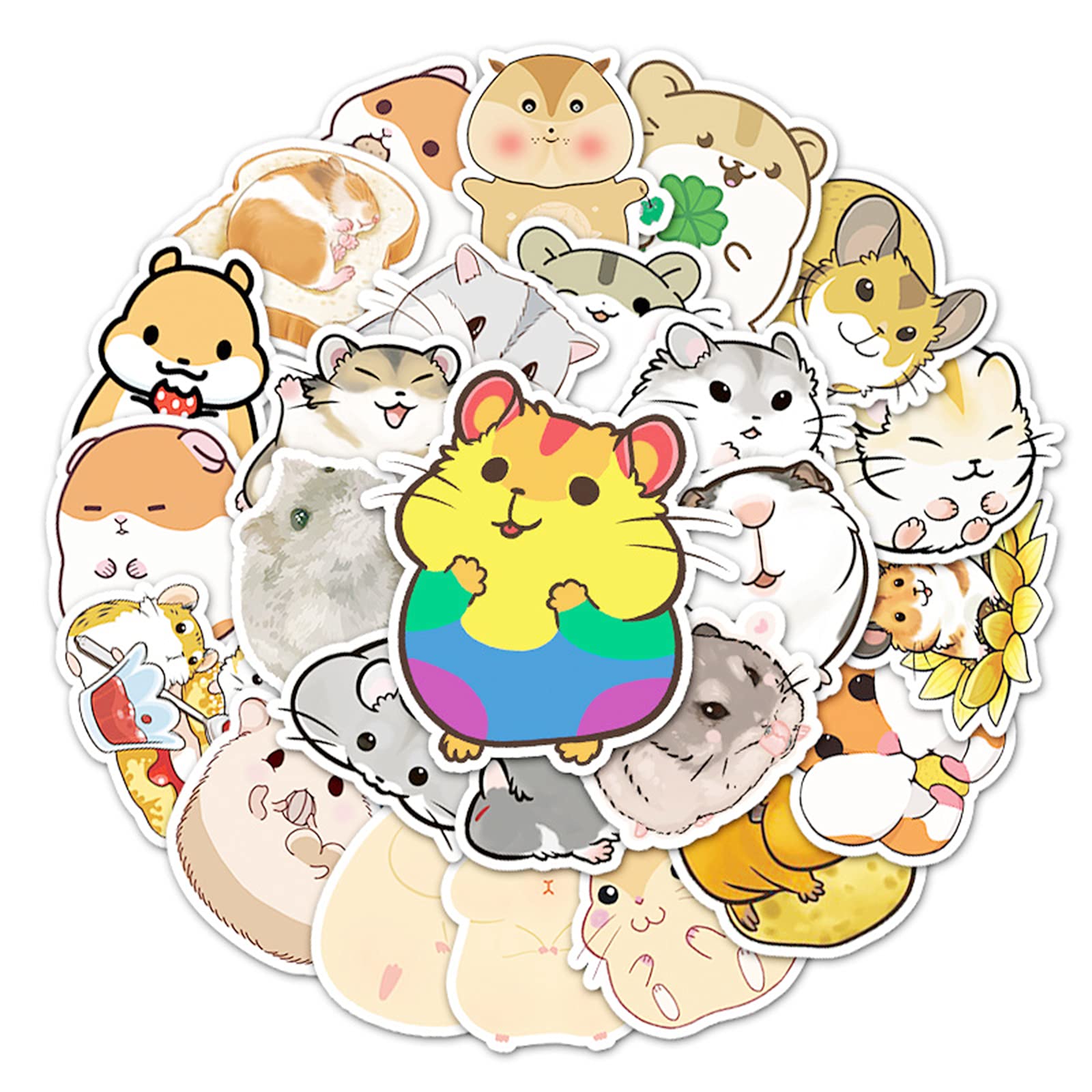 N&S Cartoon Hamster Sticker 50PCS are Suitable for Laptops, Motorcycles, Cars, Phones, Pianos, Guitars, Skateboards, Helmets, Cups, Notebooks, Fashionable Children, Teenagers and Adults Stickers.