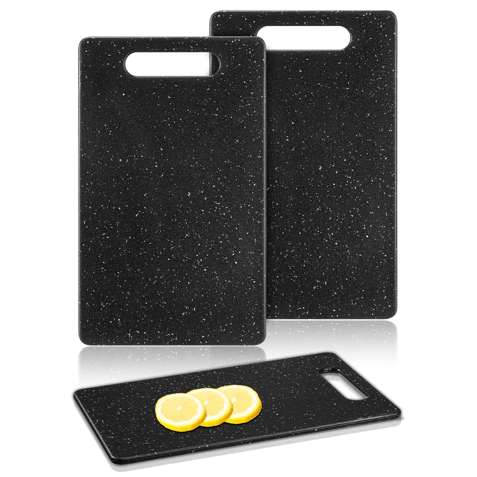 2 Pcs Small Cutting Board for Kitchen Mini Plastic Cutting Board Set Bar Dishwasher Safe Granite Color Cutting Board for Camping Food Fruits Prep Vegetables Easy Grip (Black, 6" x 10")