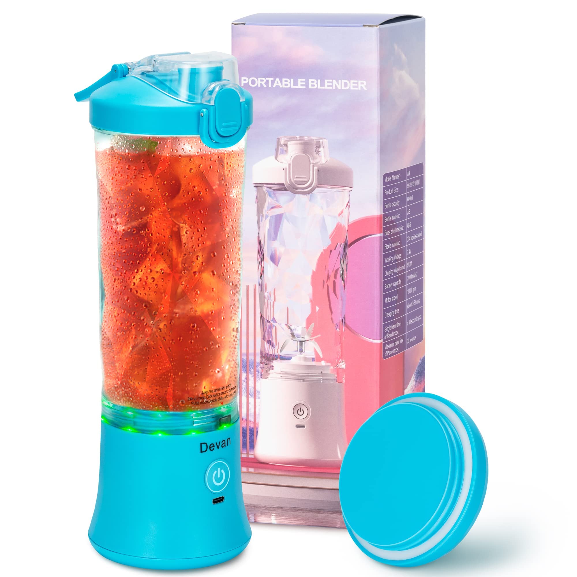 2 Pack Portable Blender,270 Watt for Shakes and Smoothies Waterproof Blender USB Rechargeable with 20 oz BPA Free Blender Cups with Travel Lid.