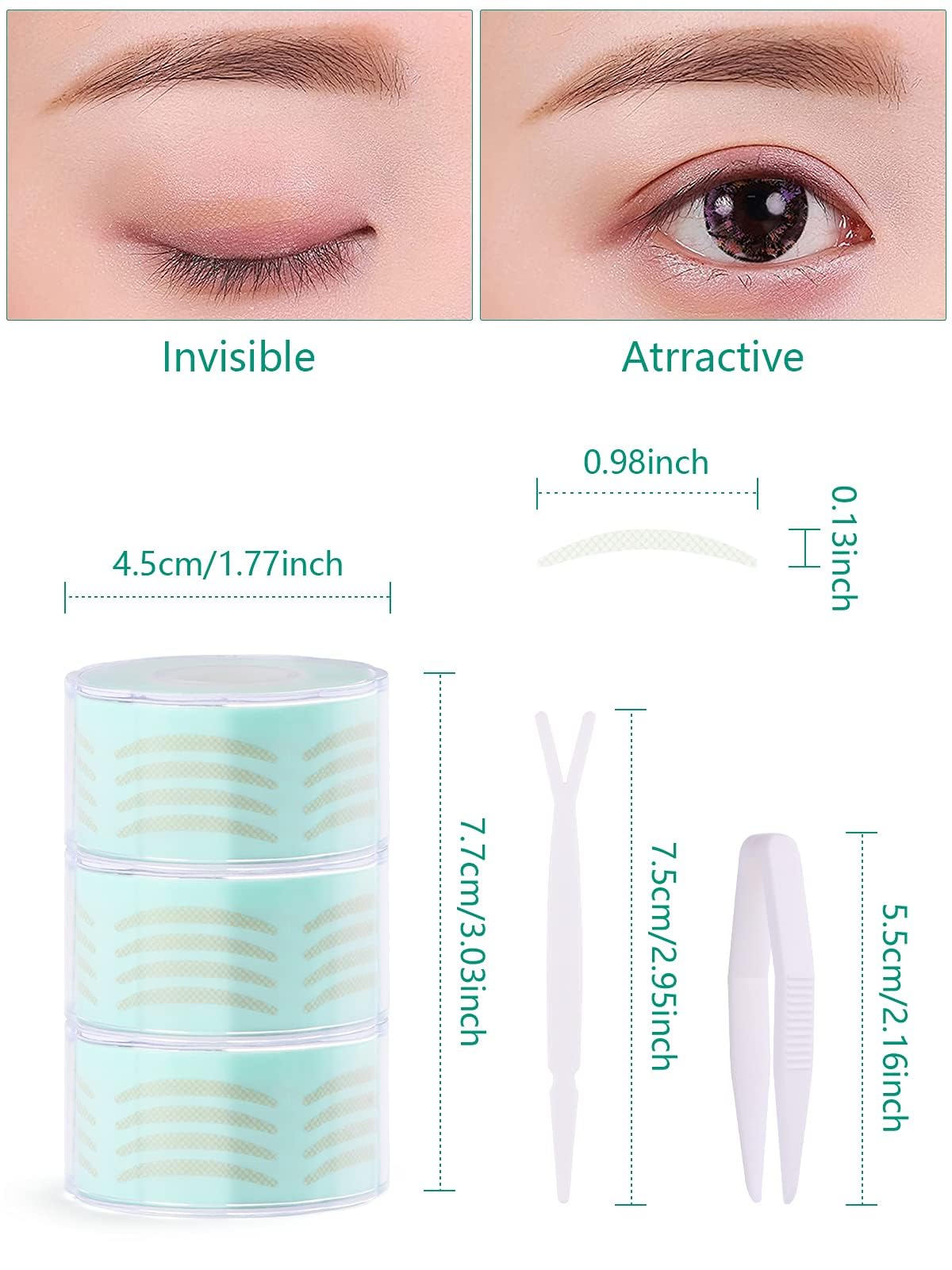 Lorvain 1800 PCS Breathable Eyelid Tape, 3 Rolls Single-sided Eye Stickers Sticky Natural Invisible Double Eyelid Sticker with Y Ford and Tweezers (Slim)
