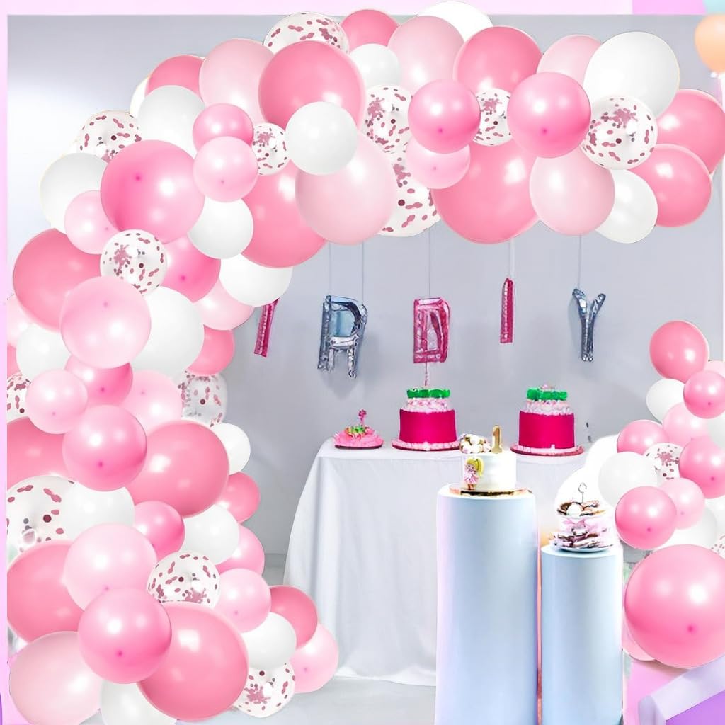 90pcs Pink Balloons Set 12 inch Latex Hot Pink Light Pink White Confetti Latex Balloons for Valentine's Day Decorations Birthday Party Bridal Wedding