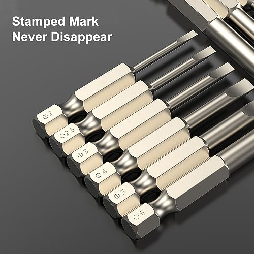 6 Pcs Slotted Screwdriver Bit Set Magnetic Flat Head Bits 2.0-6.0mm 1/4 Inch Hex Shank 2 Inch Long