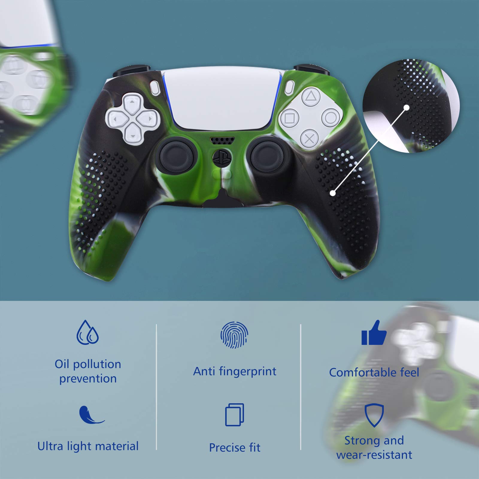 2 Pack PS5 Controller Grip Covers with 4 Thumb Stick Caps, Anti-skid Silicone Protective Cases for PlayStation 5 DualSense Wireless Controller with Silicone Joystick Caps in 2 Different Colors