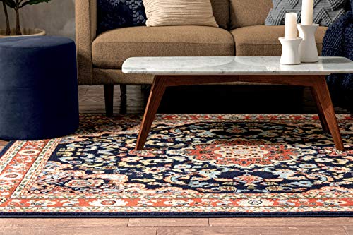 Well Woven MENA Navy Blue Traditional Oriental Medallion Area Rug (7'10" x 9'10")