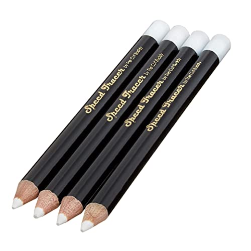 White Speed Tracer Barber Pencil 4 Pack + Sharpener, Outline Beard Before Trimming for Shaping Tools, Guides, Hair Trimmer, & Shaver, Cut Buddy