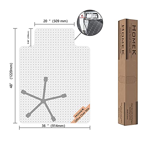 HOMEK Office Chair Mat for Carpeted Floors - Clear Carpet Chair Mat with Lip 48βx 36βx 0.09β