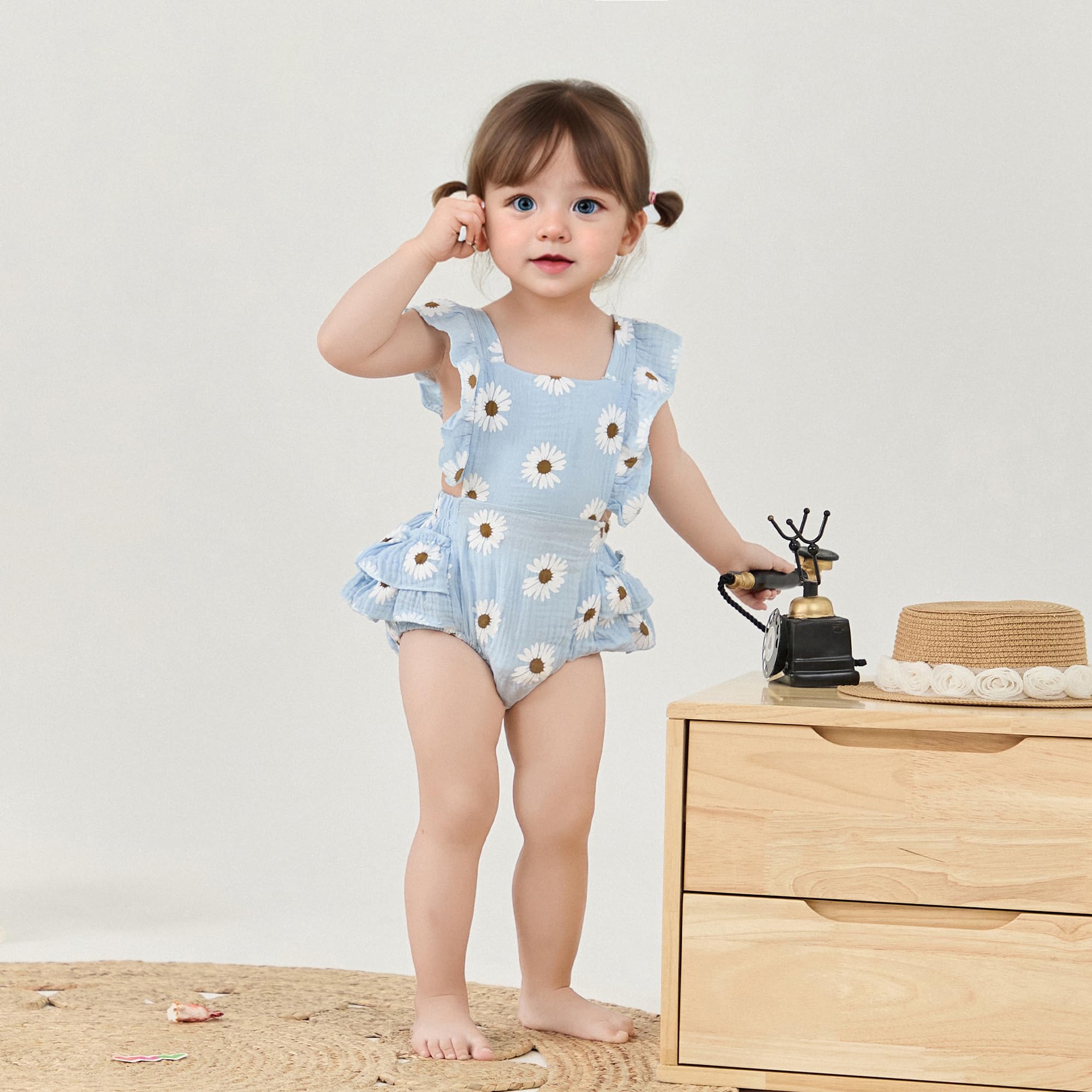 MA&BABY Baby Girls Floral Cotton Leotard Romper Blue 0-6 Months