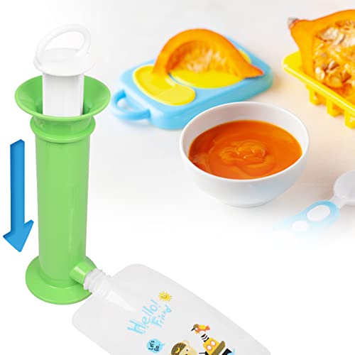 7 PCS Set Baby Food Pouch Maker, Reusable Pure Color Pouches, Toddler Fruit Squeeze Puree Filler for Kids (Green)