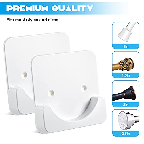 6 Piece Adhesive Shower Curtain Rod tension Holder, Adhesive Wall Mounted Shower Rods Holder Drill-Free Install, Adhesive Rod Mount Retainer, No Drilling, Not Include Shower Curtain Rod (White)