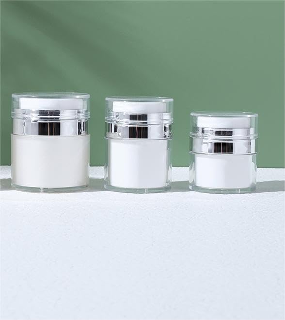 2 X 30ml Airless Pump Vacuum Bottles, Cosmetic Containers, Portable Travel Cream and Lotion Containers for Make-up, Essence, Moisturiser, Eye Cream (with Spoon)