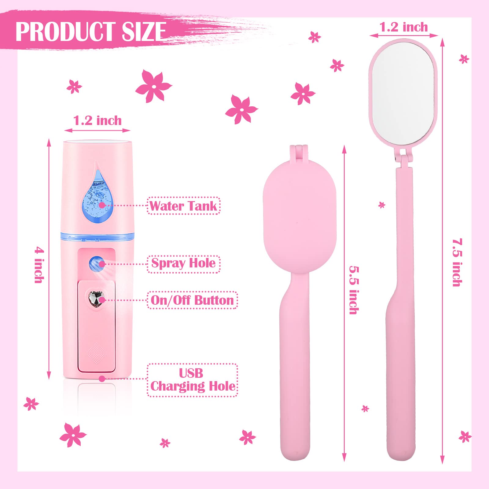Nano Mist Sprayer Mini Portable Nano Facial Mister Usb Rechargeable Face Mist Steamer with 270 Degree Rotation Lash Mirror & 20ml Visual Water Tank for Makeup Skin Care(Pink)