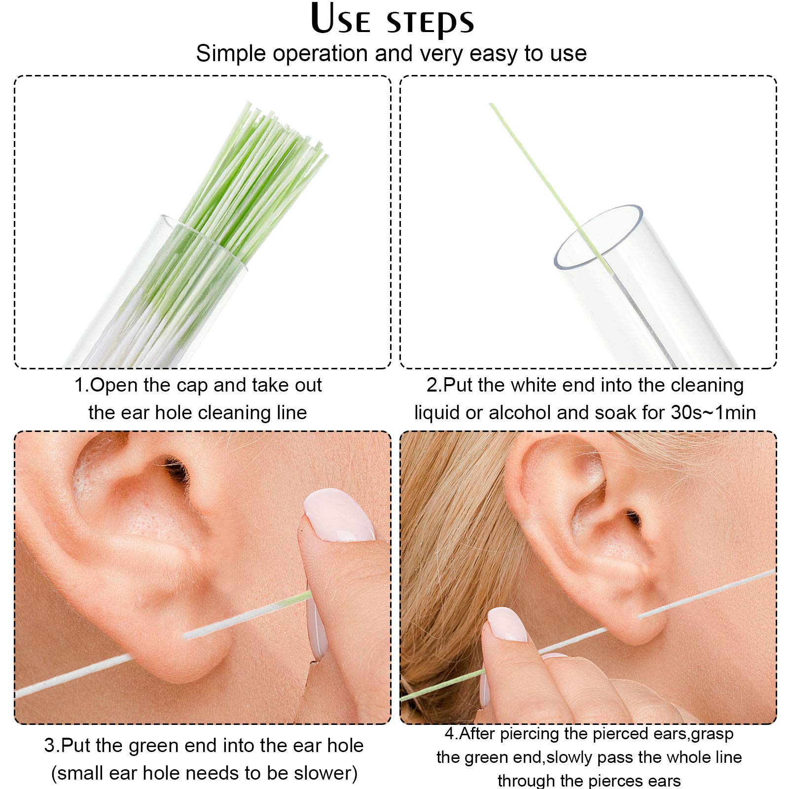 Maitys 360 Pieces Ear Hole Floss Piercing Cleaner Floss Disposable Piercing Aftercare Cleaning Line Ear Hole Care Cleaning Tool for Women Men(White, Green)