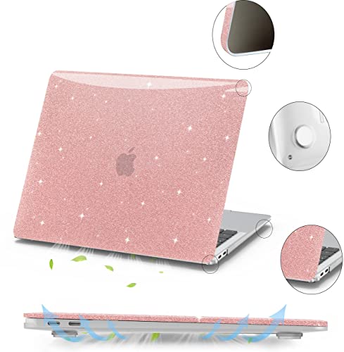 Anban Compatible with MacBook Pro 13 inch Case 2023 2022 M2, 2021-2016 M1 A2338 A2251 A2289 A2159 A1989 A1706 A1708, Glitter Plastic Hard Shell Case & Keyboard Cover & Screen Protector,Shiny Rose Gold