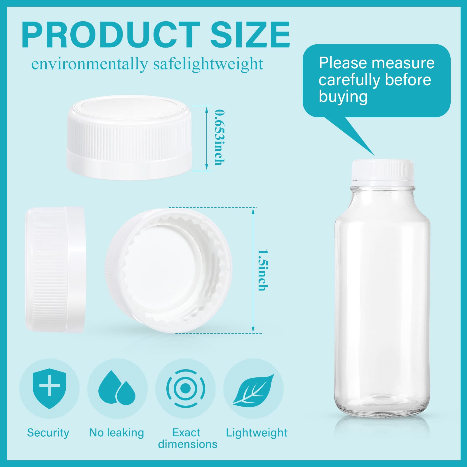 50 Pcs Plastic Bottle Caps 38 mm for Empty Juice Bottles, Tamper Seal Lids Container Lids Bottle Caps for Crafts DIY, 4, 8,12, 16, and 32 oz Container (White,50 Pieces)