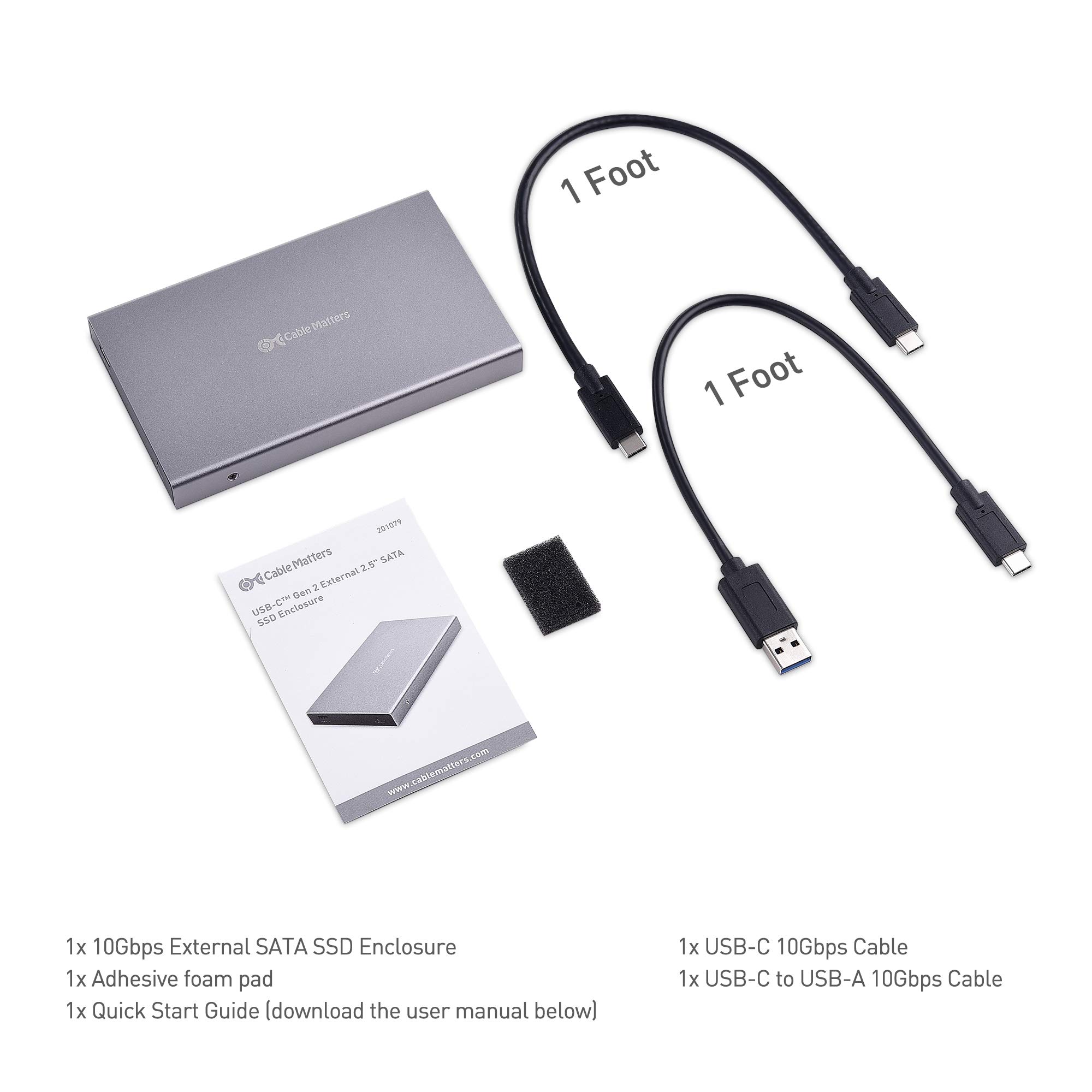 Cable Matters Premium Aluminum 10Gbps Gen 2 USB C Hard Drive Enclosure for 2.5" SSD/HDD with USB-C and USB-A Cables - Thunderbolt 4 / USB4 / Thunderbolt 3 Port Compatible with MacBook Pro, MacBook Air