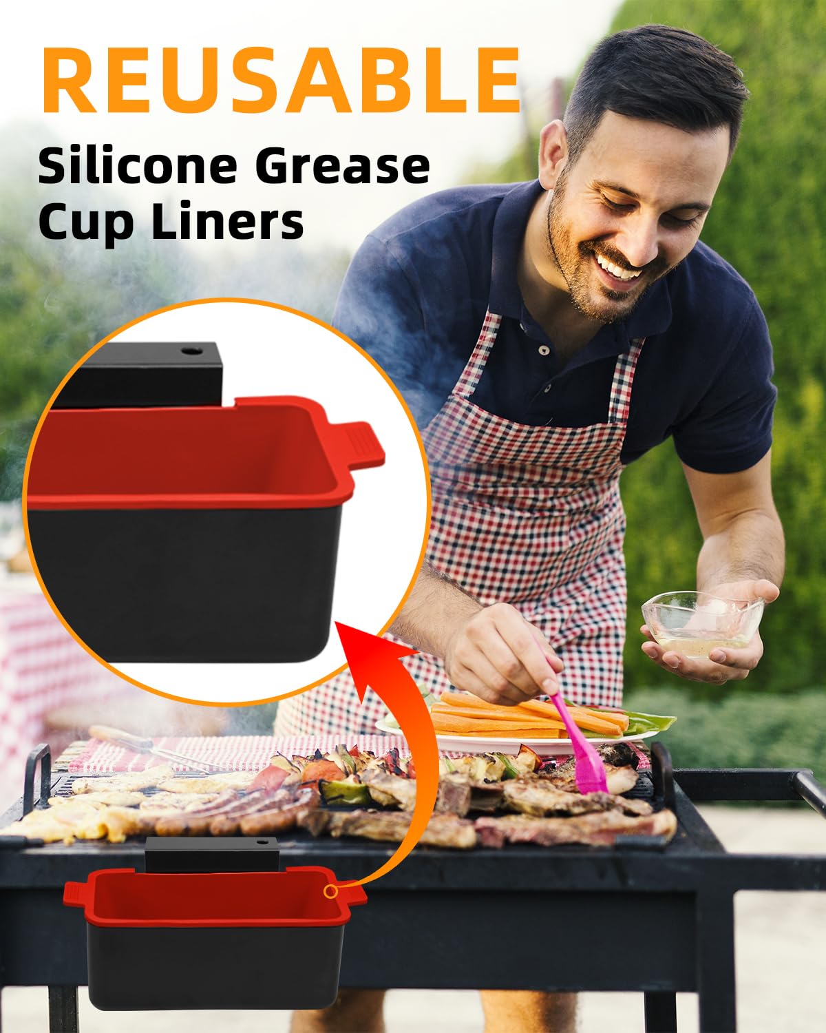 2 Pack Silicone Grease Cup Liners for Blackstone Grill 36 Inch / 28 Inch / 22 Inch / 17 Inch - Reusable Drip Pan Liners - Grill Griddle Rear Grease Cup Grease Catcher Liner