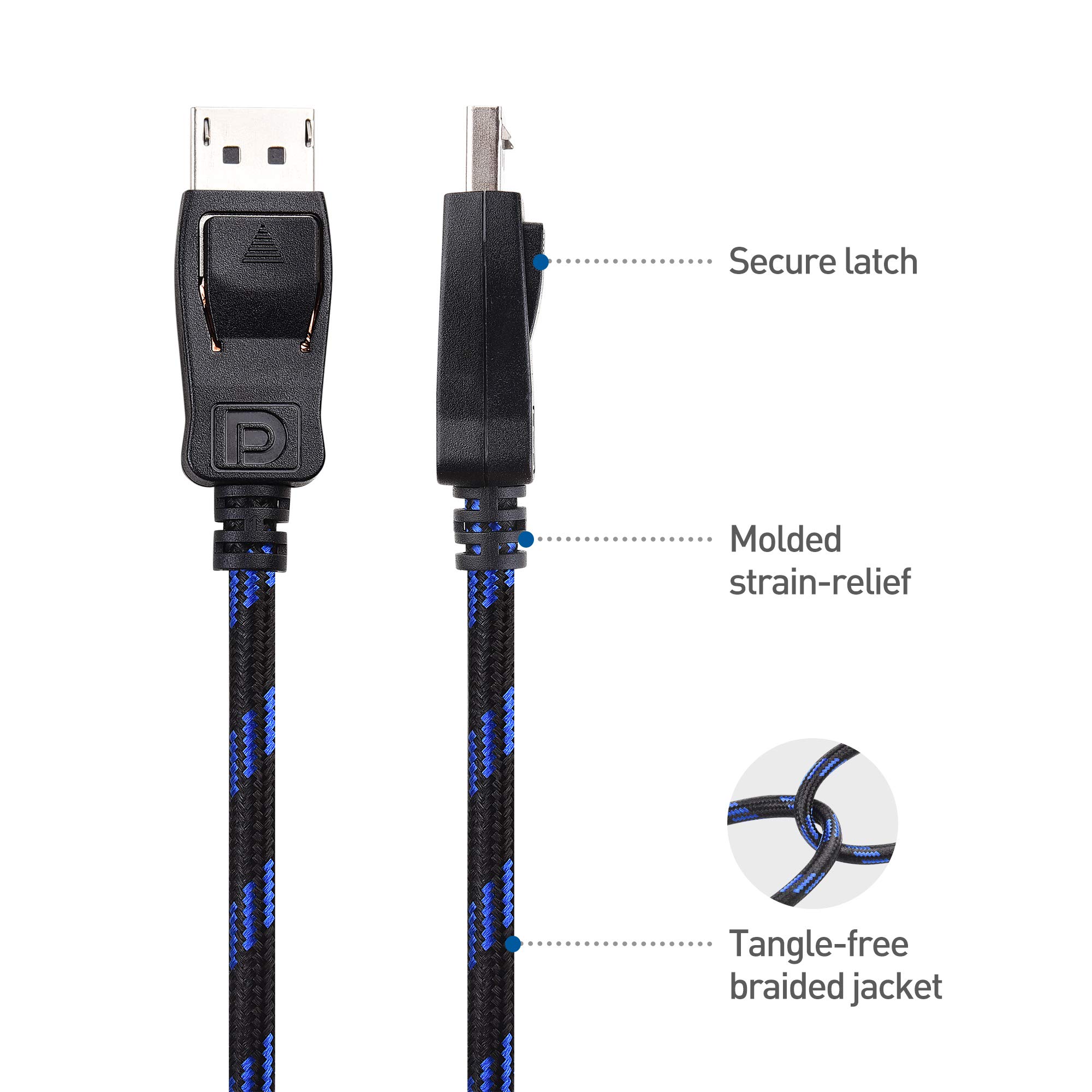 Cable Matters [VESA Certified] 6 ft 32.4Gbps Braided DisplayPort Cable 1.4, 8K 60Hz / 4K 240Hz DisplayPort 1.4 Cable with FreeSync, G-SYNC and HDR for Gaming Monitor, PC, RTX 4080/4090, RX 6800/6900