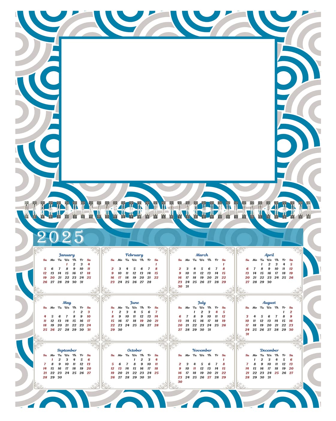 2024 Photo Frame Wall Spiral-bound Calendar (Add Your Own Photos) - 12 Months Desktop/Wall Calendar/Planner - (Geometrics Edition #004)