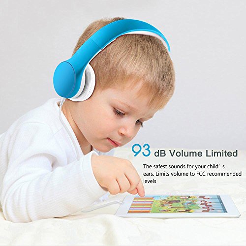 Anble Kids Headphones with Microphone Volume Limited Foldable Wired Headsets for Children - Blue
