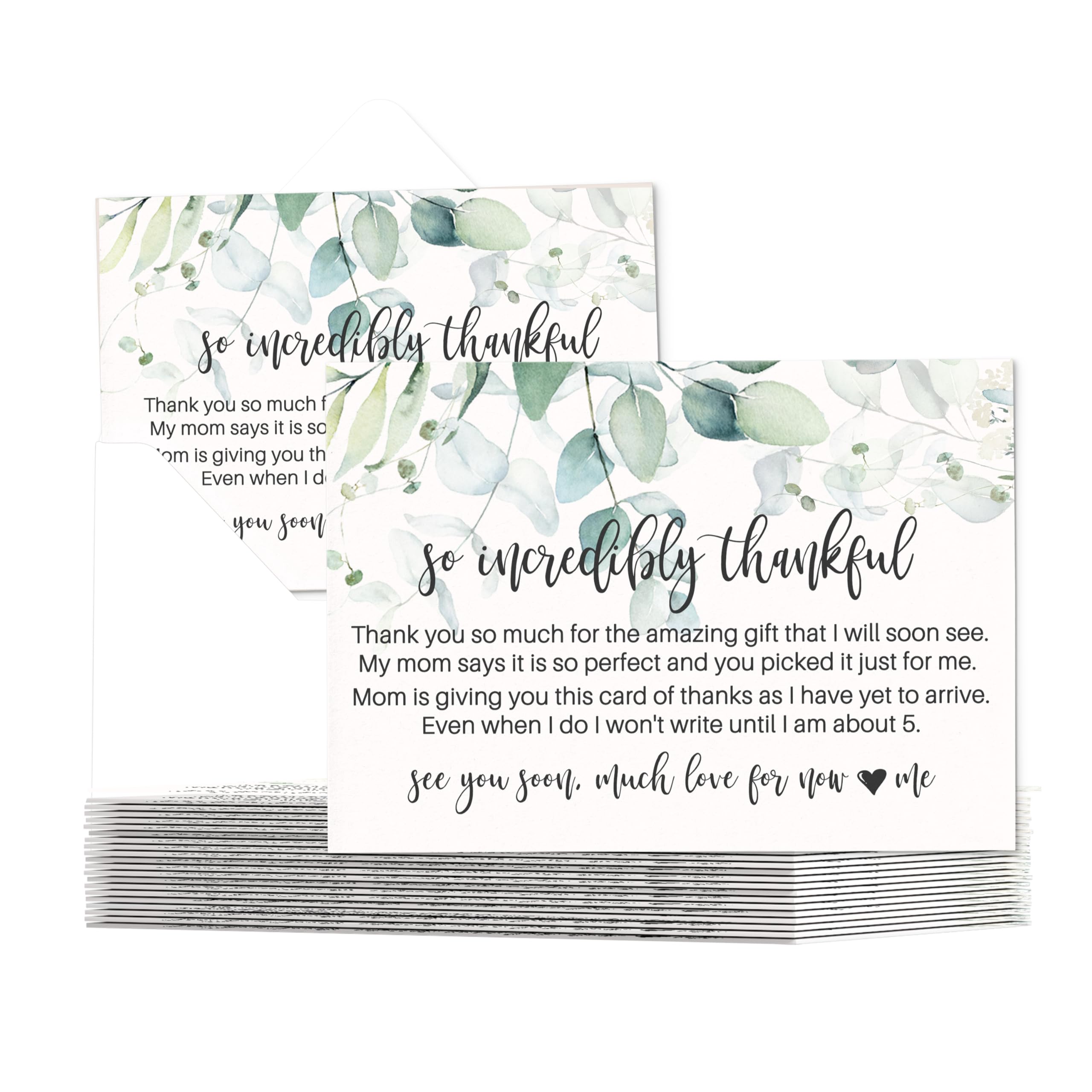 Paper Clever Party Greenery Baby Shower Thank You Cards with Envelopes - 25 Pack - 4x6 Blank Notes with Prefilled Message from Baby Girl - Rustic Eucalyptus Design Stationery Set