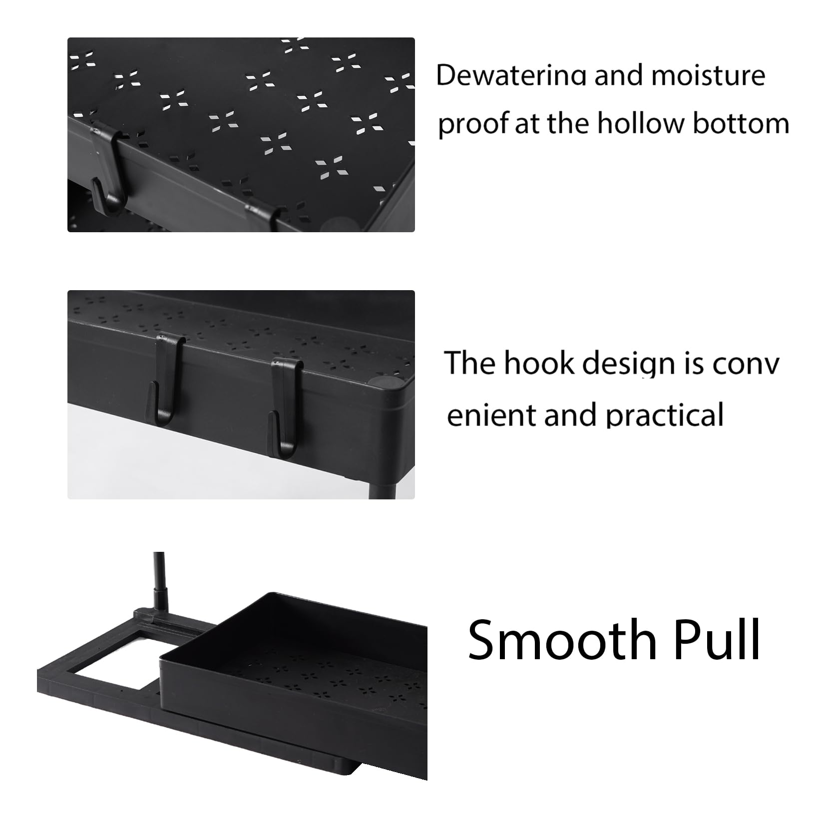 2 PCS Under Sink Organizer, 2-Tier Sliding Cabinet Basket Organizer Drawers, Under Sink Organizers and Storage Bathroom Kitchen Cabinet Organizer with Hooks The Bottom Drawers Can Be Slid Out