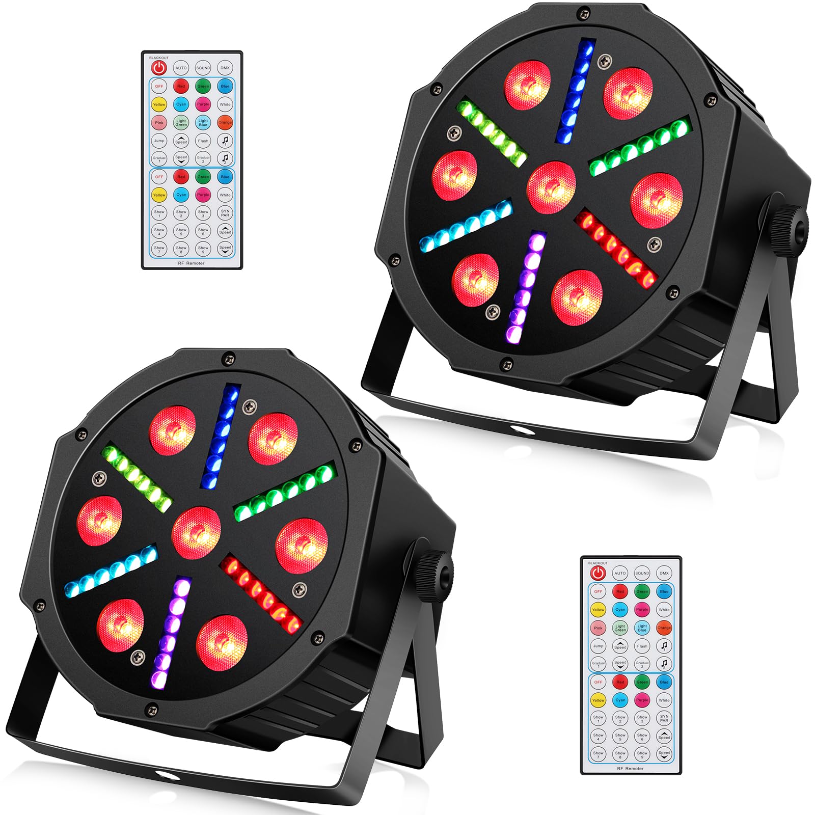 9 LED Stage Lights 2 Pack - 36W RGBW Par Light with Remote DMX Control Sound Activated Strobe Auto Play Uplights for Wedding Birthday Party Disco Dance Club Karaoke DJ Events Venue Stage Lighting