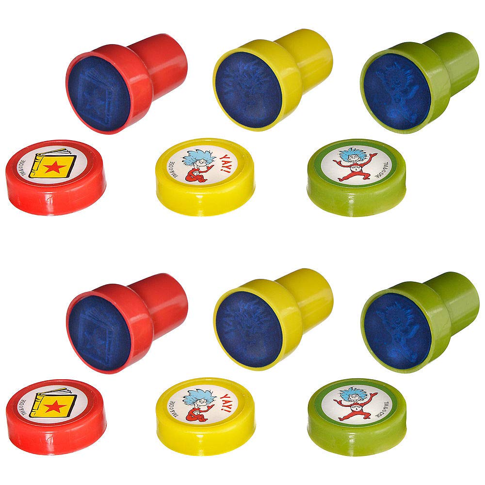 Amscan Dr. Seuss Cat in The Hat Stampers Pack of 6, 1" x 1 1/2", Blue Ink