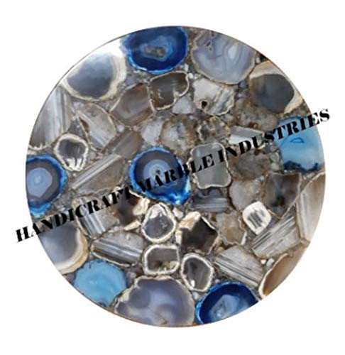 27" Inch Mix Agate Blue Grey Brown Agate Round Coffee Table, Agate Table, Stone Coffee Table, Agate Table Top, Agate Coffee Table, Agate Side Table Home Decor