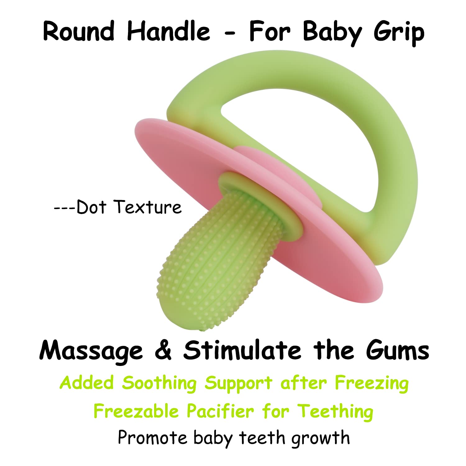 2 Pack Silicone Pacifier Teether, Baby Pacifier Chew Toys, Hands-Free Teething Toys for Babies 0-6, 6-12 Month, Teething Relief Pacifier, Freezable & Chewable Soothes Sore Gums. (2 Pink)