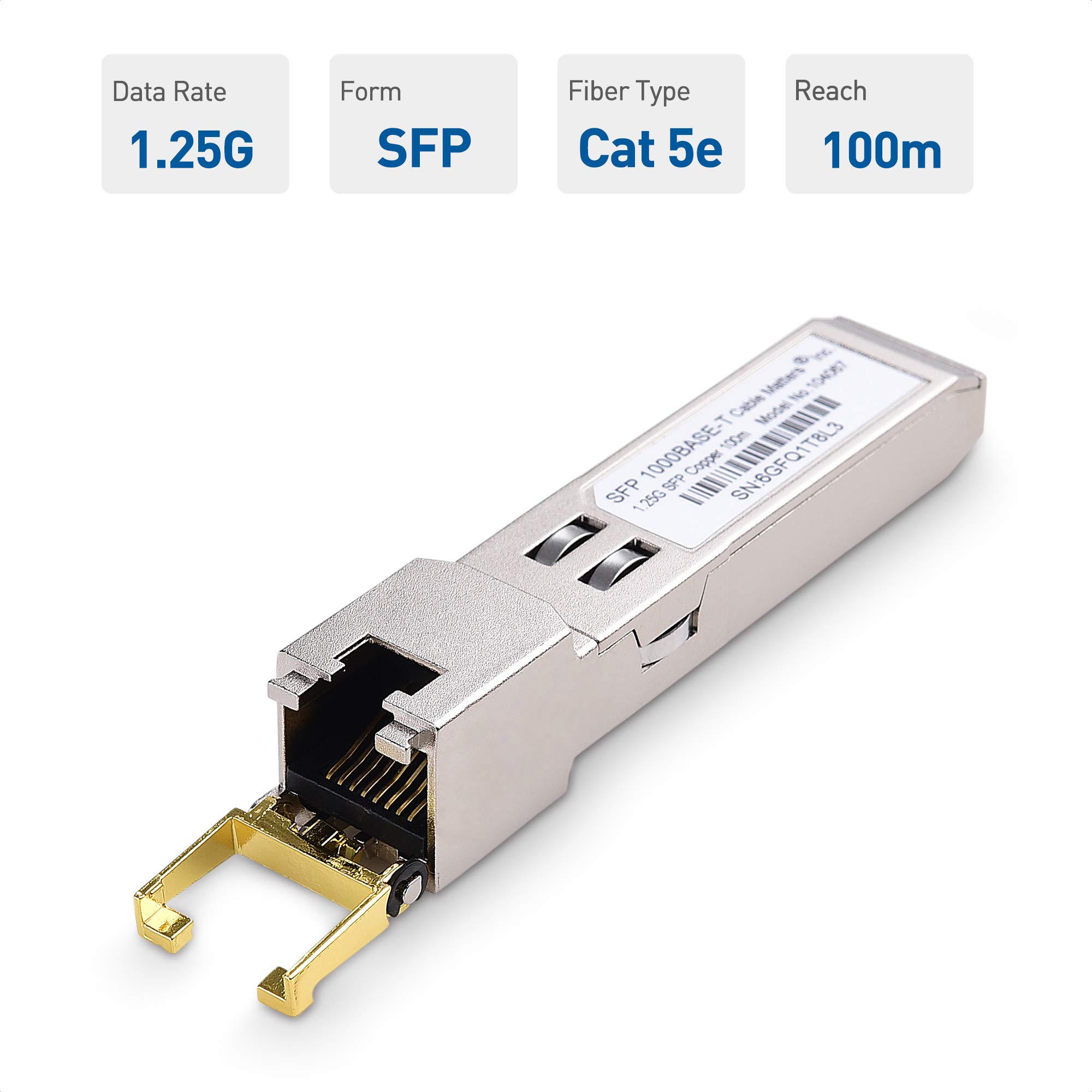 Cable Matters 1000BASE-T Gigabit SFP to RJ45 Copper Ethernet Modular Transceiver for Cisco, Ubiquiti, TP-Link, Huawei, Netgear, and Supermicro Equipment
