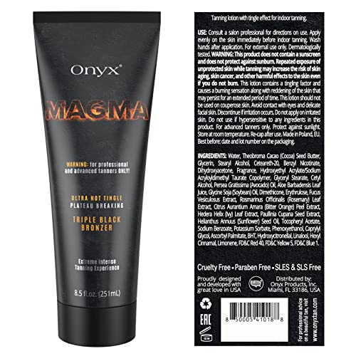 Onyx Magma Tingle Tanning Lotion for Advanced Tanners - Triple Dark Tingle Tanning Lotion for Tanning Beds, Indoor Tanning Lotion with Bronzer for Black Tan Results, Thermal Active Formula