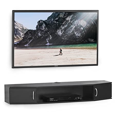 FITUEYES Wall Mounted Desk Hutch with Door, Modern Floating Console Media Cabinet,Black
