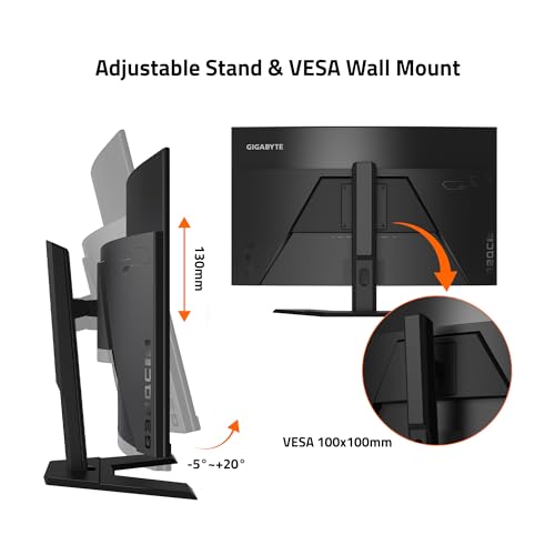 GIGABYTE G32QC A (32" 165Hz 1440P Curved Gaming Monitor, 2560 x 1440 VA 1500R , 1ms (MPRT) Response Time, 93% DCI-P3, VESA Display HDR400, FreeSync Premium Pro