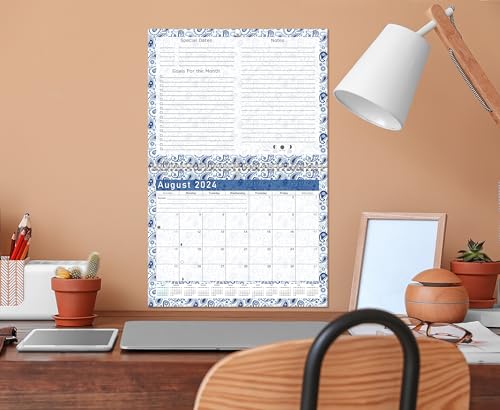 2024-2025 Academic Year 12 Months Student Calendar/Planner for Wall & Desk & 3-Ring Binder, for School, Teacher, Student (Blue Navy Paisley Edition #019)