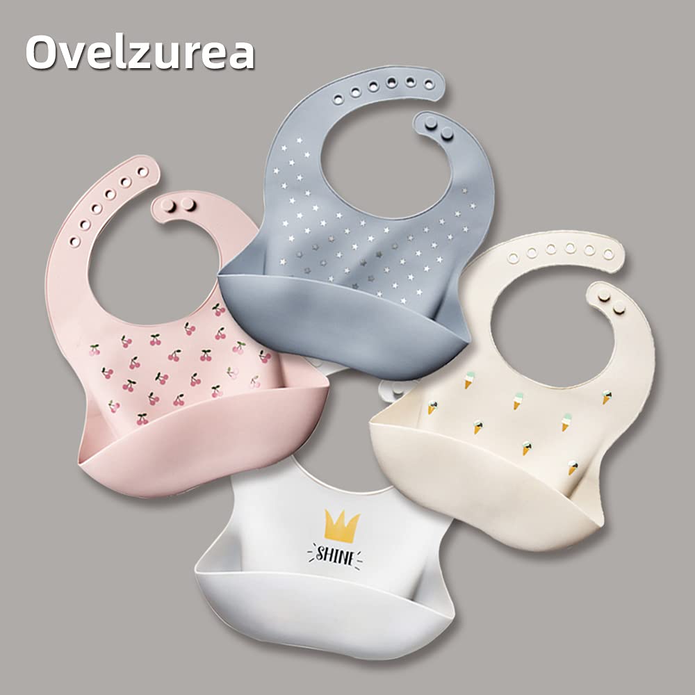 Ovelzurea Silicone Baby Bibs for Babies & Toddlers,Food Grade Silicone Bibs for Girls and Boys, BPA-free Waterproof Bib, Easy to Wipe,Adjustable, 2PCS