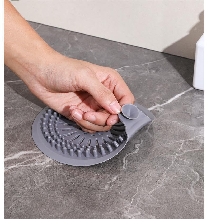 2 Pcs Silicone Shower Drain Hair Catcher with Sucker, Sink Strainer Hair Catcher, Shower Drain Cover, Shower Hair Stopper Drain Protector for Bathroom Bathtub Kitchen White + Grey