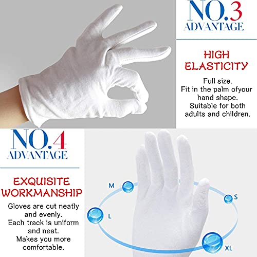 24pcs Unisex Soft White Cotton Gloves for Eczema Gloves for Moisturizing Dry Hands White Cotton Inspection Gloves (Large)