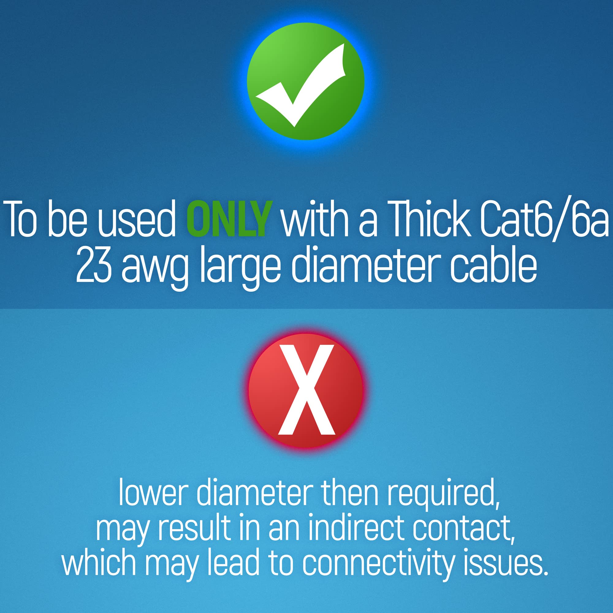 GTZ RJ45 Cat6/6a Pass Through Connectors for a Thick 23 AWG Large Diameter UTP Network Cable, 100 Pcs | Insert Guides Included