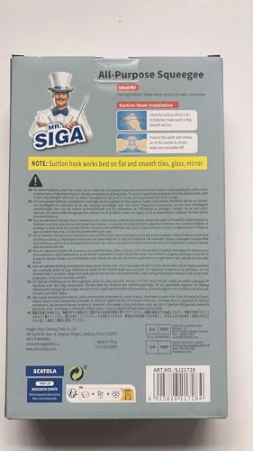 MR.SIGA Multi-Purpose Silicon Squeegee for Window, Glass, Shower Door, Car Windshield, Heavy Duty Window Scrubber, Includes Suction Hook, 10 inch, Gray & Black, 1 Pack