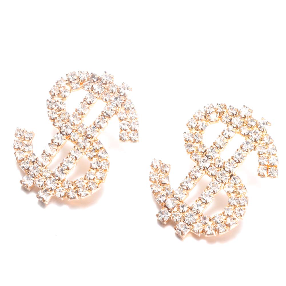 2 Pairs Crystal Dollar Sign Earrings for Women Money Dangle Earrings Gold and Silver KELMALL COLLECTION