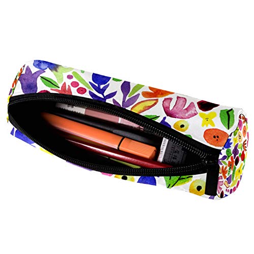 Watercolor Flowers Painting Pattern Pencil Bag Pen Case Stationary Case Pencil Pouch Desk Organizer Makeup Cosmetic Bag for School Office