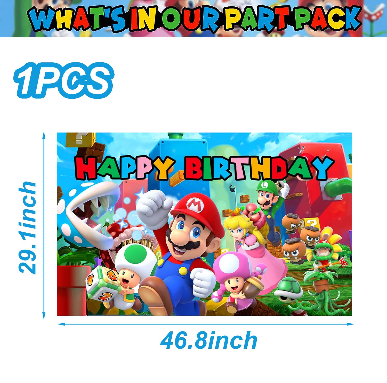 1Pcs Mario Party Decoration Banner Photography Background for Kids Birthday Party Mario Photo Booth Props (4.16X2.3 Ft)