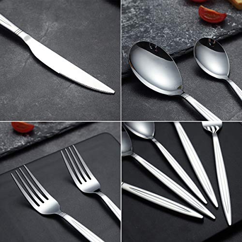 HOMQUEN Flatware Set 40 Pieces, Stainless Steel Silverware Set, Utensils Service for 8, Cutlery Set, Spoons and Forks Sets Dishwasher Safe (Mirror Polish)