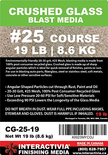 20-30 Grit (#25) Crushed Glass Abrasive - 19 lb or 8.6 kg - Blasting Abrasive Media (Course - Very Large) #25 Mesh - 940 to 559 Microns - for Blast Cabinets Or Sand Blasting Guns